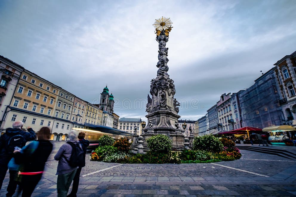 Trinity Column in Linz, Austria Stock Photo - Image of residenzplatz ...