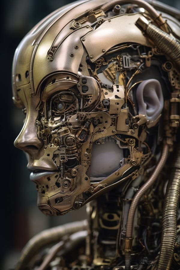 Beautiful Android Conceptual Illustration. Close Up Portrait ...