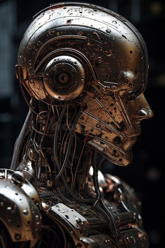 Beautiful Android Conceptual Illustration. Close Up Portrait ...