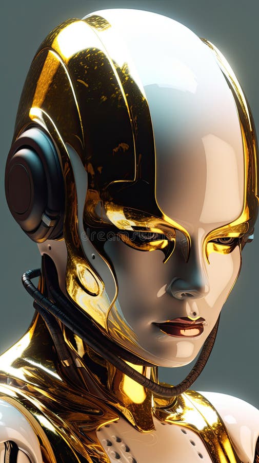 Beautiful Android Robot Portrait. Futuristic Technological AI Woman ...