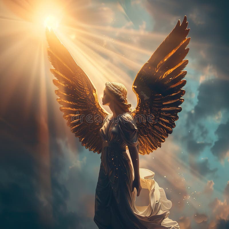 A Beautiful Angel Figurine with Rays of Light Generated by Artificial ...