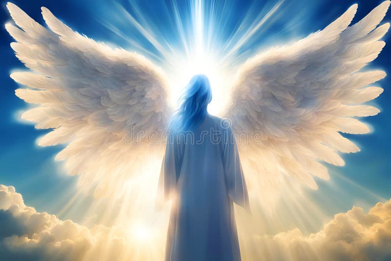 Beautiful Angel in Heaven with Divine Rays of Light Stock Illustration ...