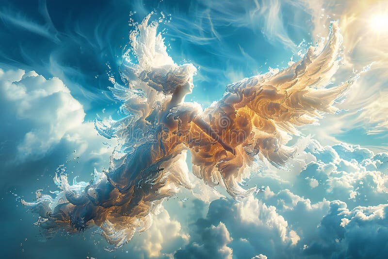 A Beautiful Angel Made of White Clouds Flying in the Blue Sky Stock ...