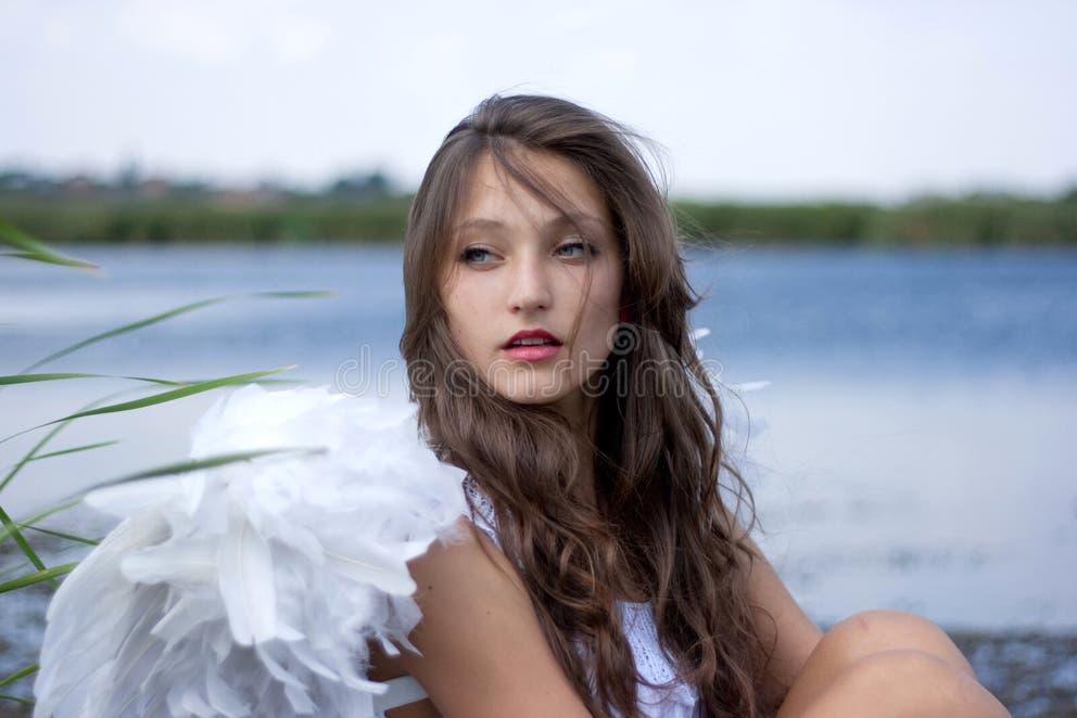 Beautiful Angel at the River Stock Image - Image of pretty, romantic ...