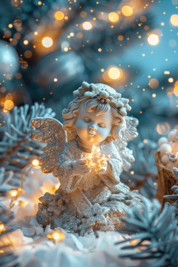 A Beautiful Angel Statue Holding a String of Lights. Perfect for ...
