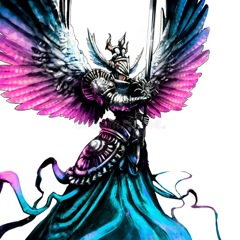 An Angel with Large Spread Wings in Armor Stock Illustration ...