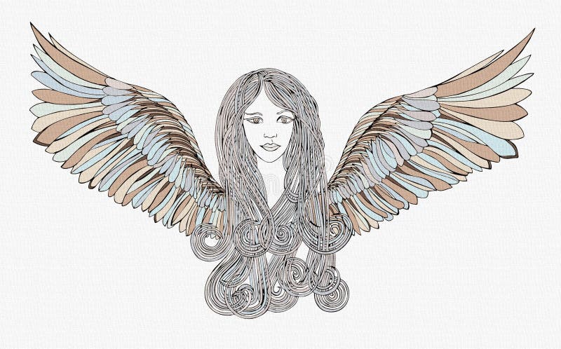 Drawing Beautiful Angel Curly Hair Stock Illustrations – 69 Drawing ...