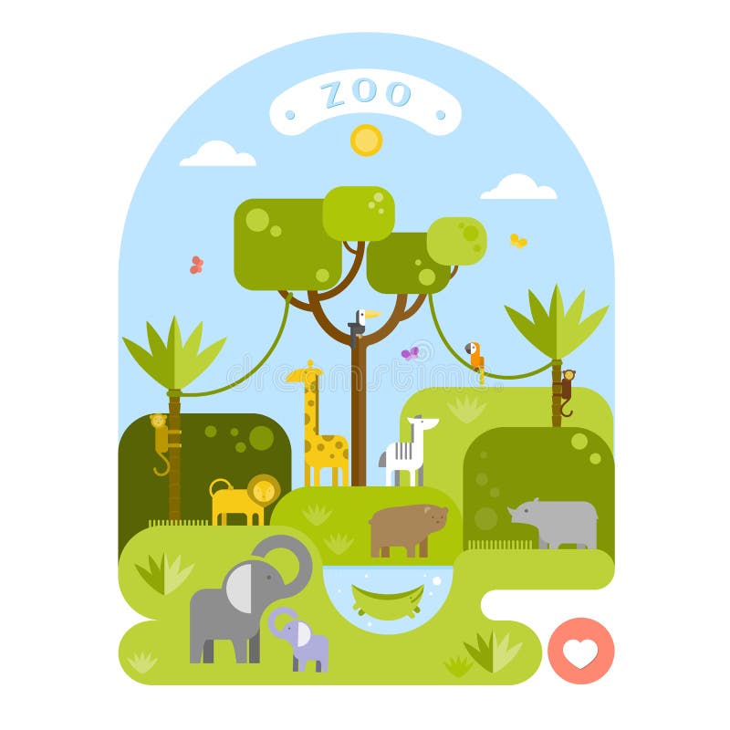 Beautiful Animals in the Zoo. Vector Flat Illustration. Stock Vector ...