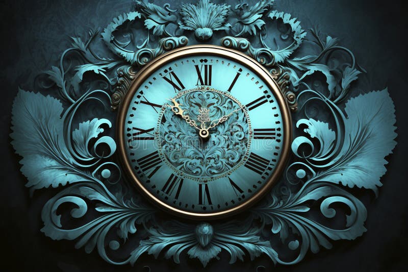 Beautiful Antique Clock in Shades of Blue. Generative AI. Stock ...