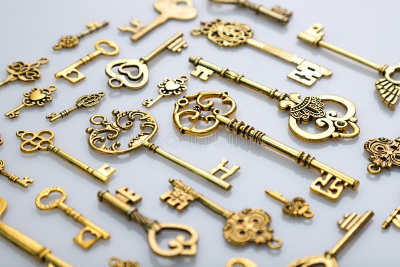 Beautiful Antique Golden Keys on White Background Stock Photo - Image ...