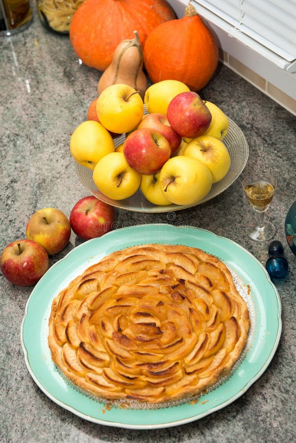 Beautiful Apple Pie with Red and Yellow Apples Stock Image - Image of ...