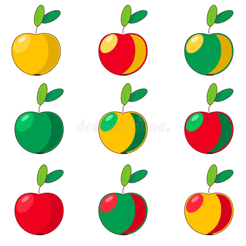 Apples Different Colors Stock Illustrations – 241 Apples Different ...