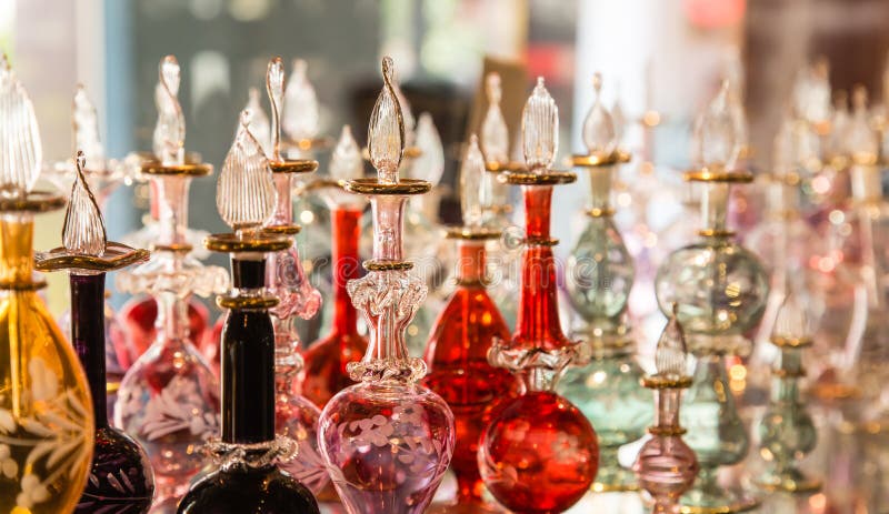 Beautiful Arab Perfume Bottles Display in Shop Stock Photo - Image of ...
