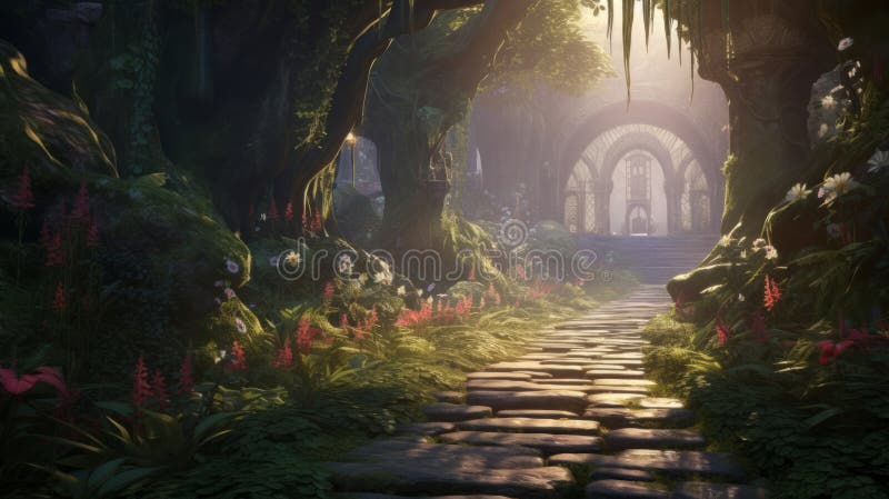 Beautiful Arch in a Fairy Forest. Neural Network AI Generated Stock ...