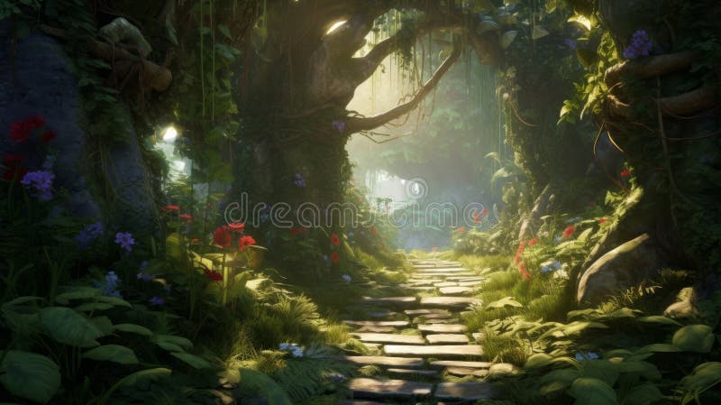 Beautiful Arch in a Fairy Forest. Neural Network AI Generated Stock ...