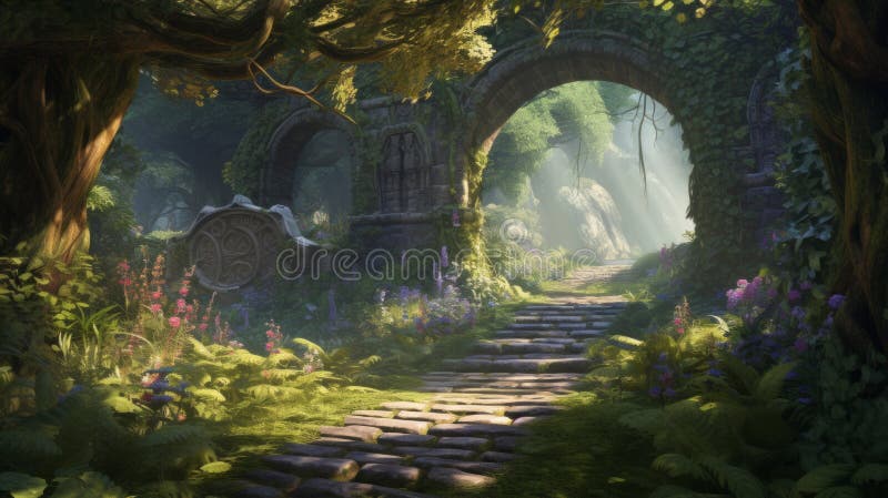Beautiful Arch in a Fairy Forest. Neural Network AI Generated Stock ...