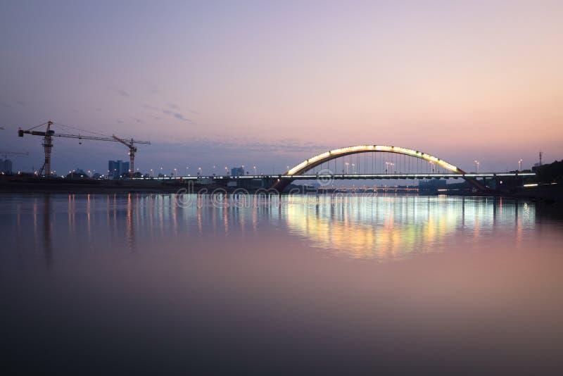 Beautiful Arch Highway Bridge at Night Stock Photo - Image of cityscape ...