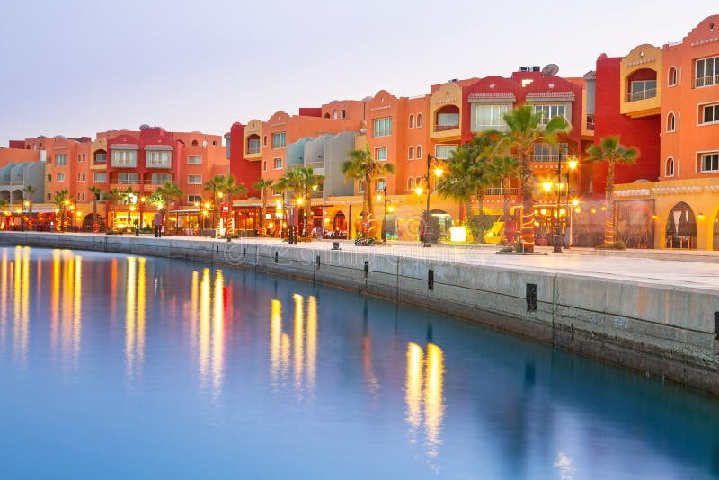Beautiful Architecture of Hurghada Marina Stock Image - Image of night ...