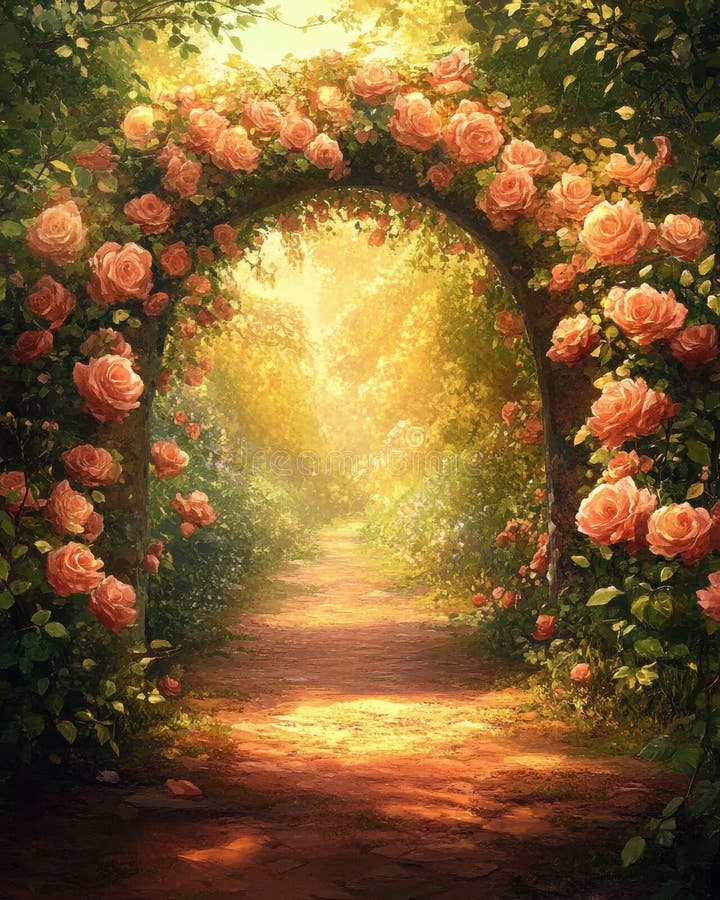 A Beautiful Archway of Roses with a Path Leading through it Stock ...