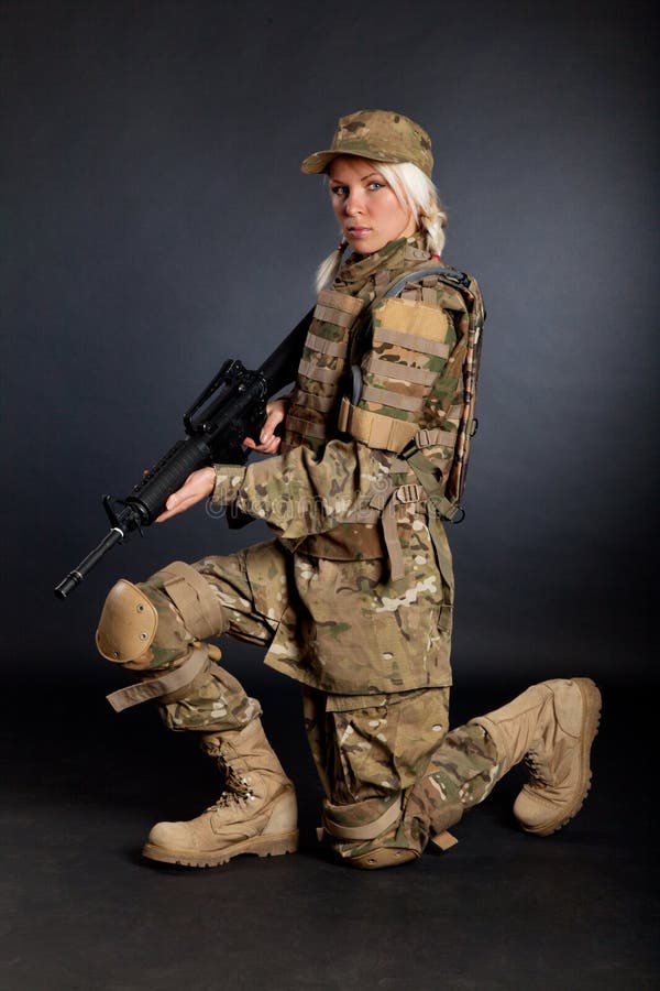 Army Girl with Rifle with Angel Wings Stock Image - Image of beautiful ...