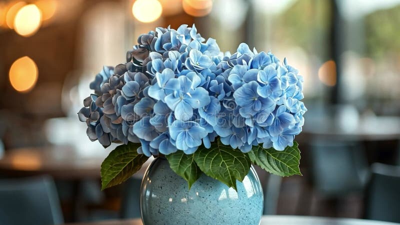 Elegant Blue Hydrangeas in a Vase at a Restaurant Setting for a Holiday ...