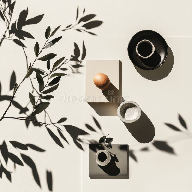 Beautiful Arrangement of Natural Elements and Shadows on a Minimalist ...