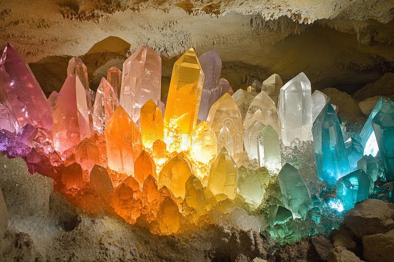 Beautiful Array of Colorful Crystals Illuminated in a Vibrant Cave ...