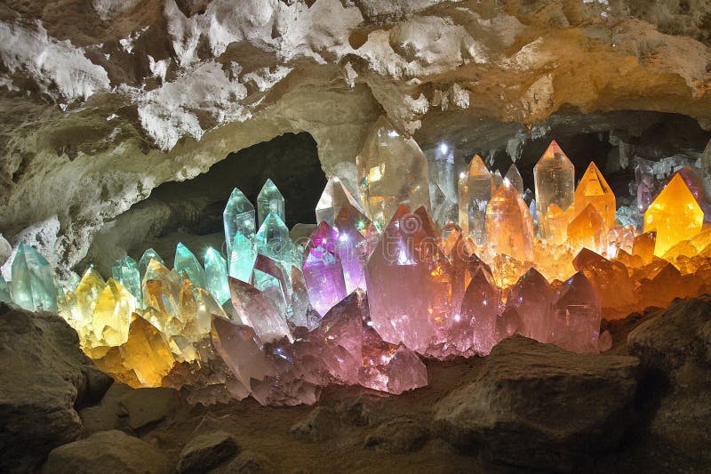 Beautiful Array of Colorful Crystals Illuminated in a Vibrant Cave ...