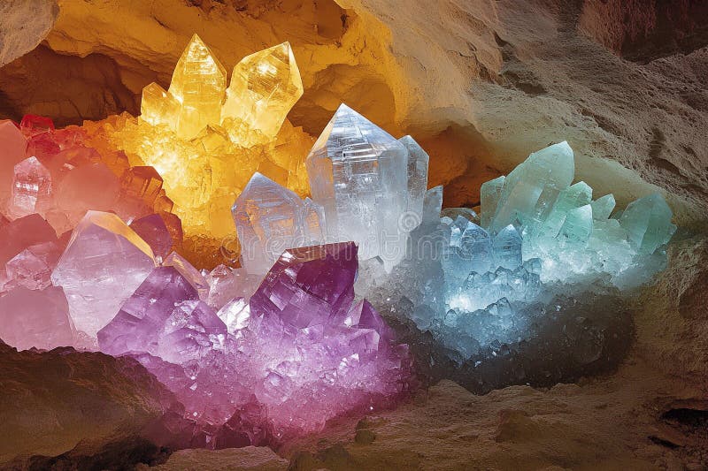 Beautiful Array of Colorful Crystals Illuminated in a Vibrant Cave ...