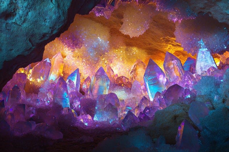 Beautiful Array of Colorful Crystals Illuminated in a Vibrant Cave ...