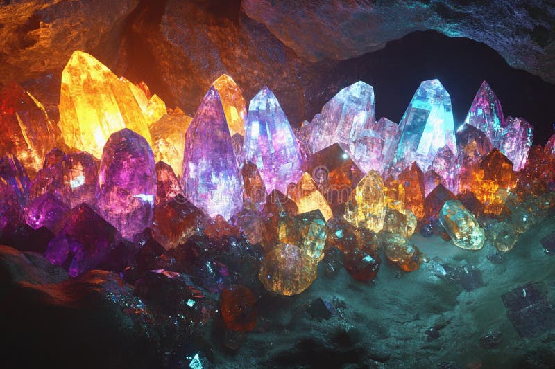 Beautiful Array of Colorful Crystals Illuminated in a Vibrant Cave ...