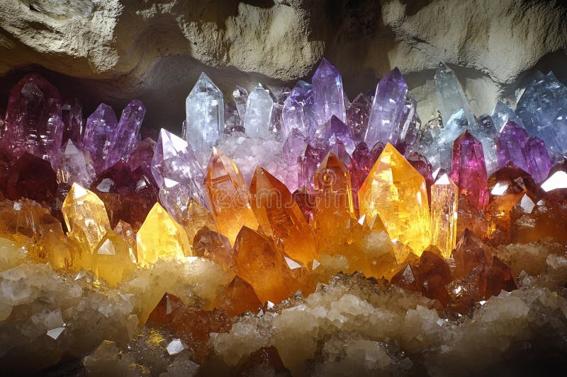 Beautiful Array of Colorful Crystals Illuminated in a Vibrant Cave ...