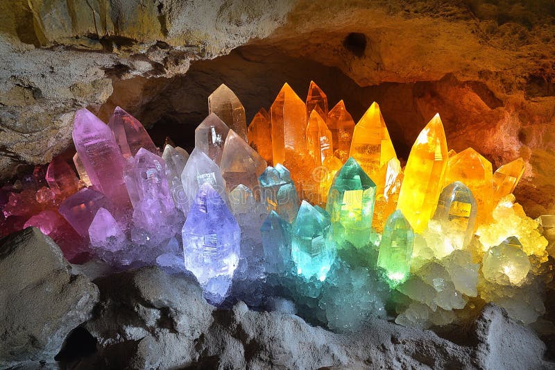 Beautiful Array of Colorful Crystals Illuminated in a Vibrant Cave ...
