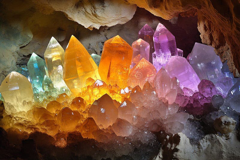 Beautiful Array of Colorful Crystals Illuminated in a Vibrant Cave ...