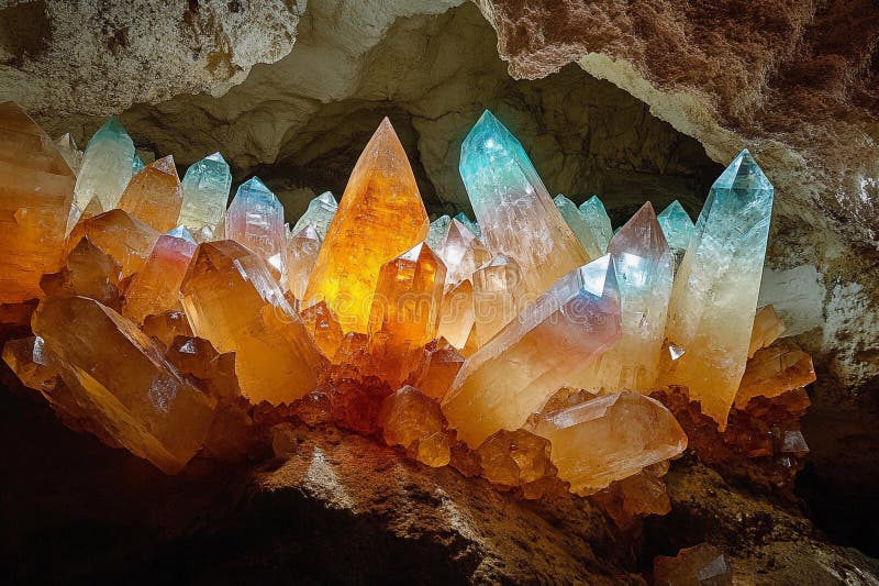 Beautiful Array of Colorful Crystals Illuminated in a Vibrant Cave ...