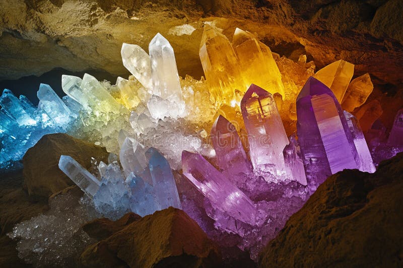 Beautiful Array of Colorful Crystals Illuminated in a Vibrant Cave ...