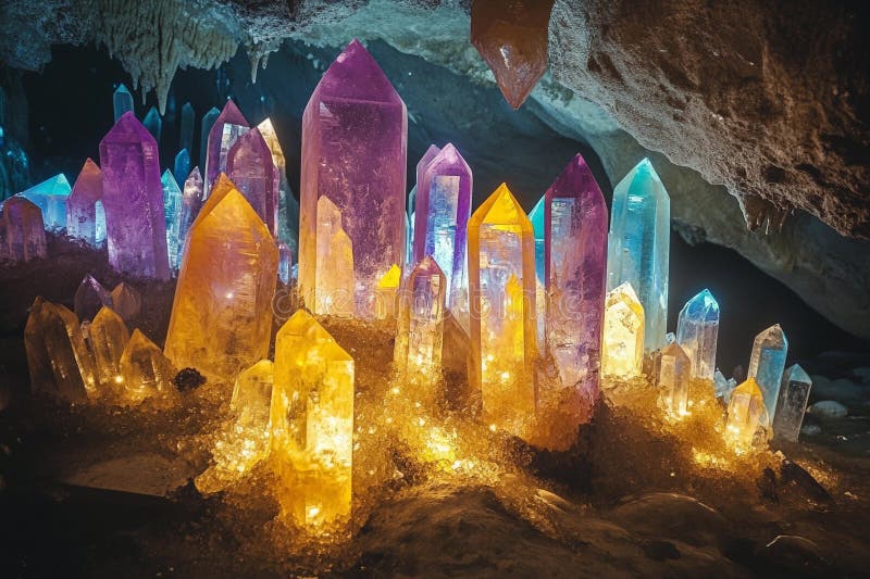 Beautiful Array of Colorful Crystals Illuminated in a Vibrant Cave ...