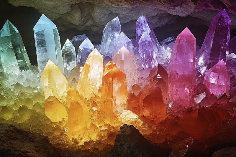 Beautiful Array of Colorful Crystals Illuminated in a Vibrant Cave ...
