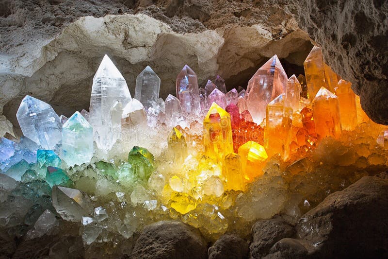 Beautiful Array of Colorful Crystals Illuminated in a Vibrant Cave ...