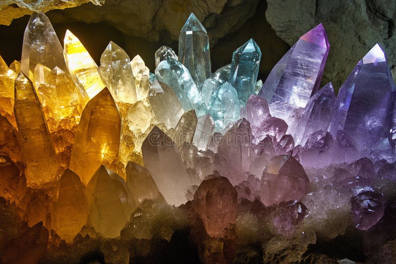 Beautiful Array of Colorful Crystals Illuminated in a Vibrant Cave ...