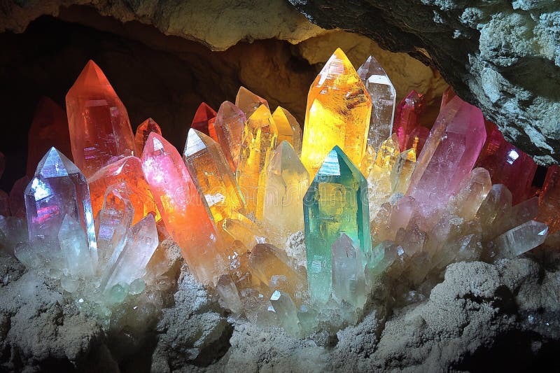 Beautiful Array of Colorful Crystals Illuminated in a Vibrant Cave ...