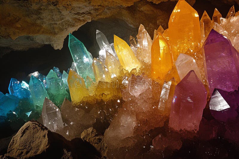 Beautiful Array of Colorful Crystals Illuminated in a Vibrant Cave ...