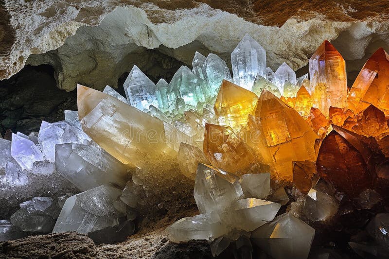 Beautiful Array of Colorful Crystals Illuminated in a Vibrant Cave ...