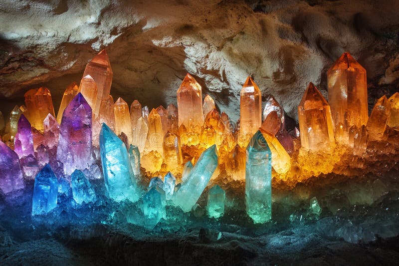 Beautiful Array of Colorful Crystals Illuminated in a Vibrant Cave ...