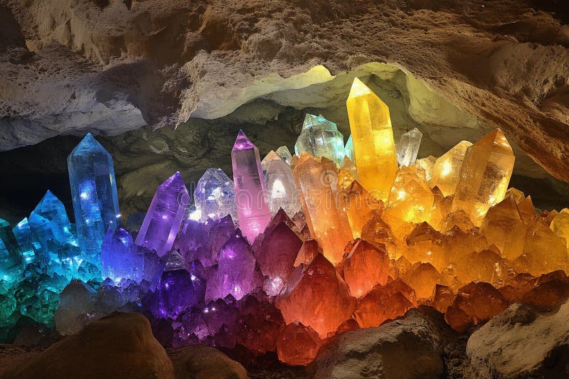 Beautiful Array of Colorful Crystals Illuminated in a Vibrant Cave ...