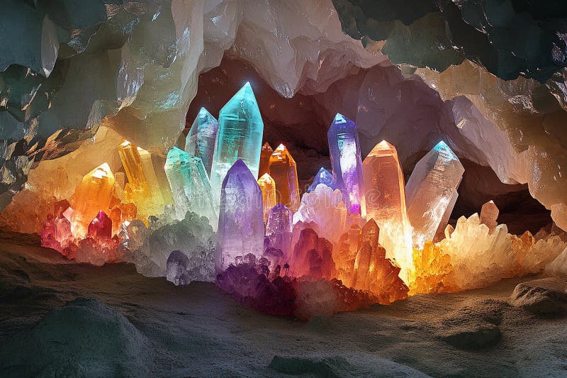 Beautiful Array of Colorful Crystals Illuminated in a Vibrant Cave ...