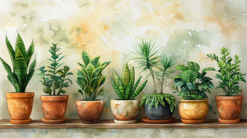 A Beautiful Array of Potted Plants - Generative Ai Stock Illustration ...