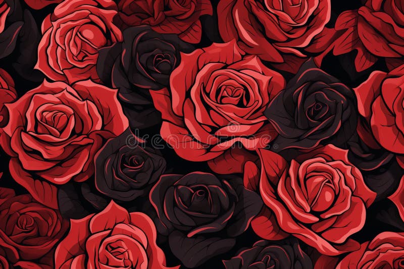A Beautiful Array of Red and Black Roses Against a Dark Background in a ...
