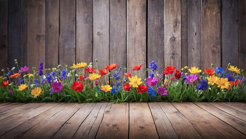 A Beautiful Array of Vibrant Wildflowers Set Against a Rustic Wooden ...