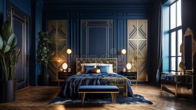 Beautiful Art Deco Interior Design Bedroom with Geometric Patterns ...